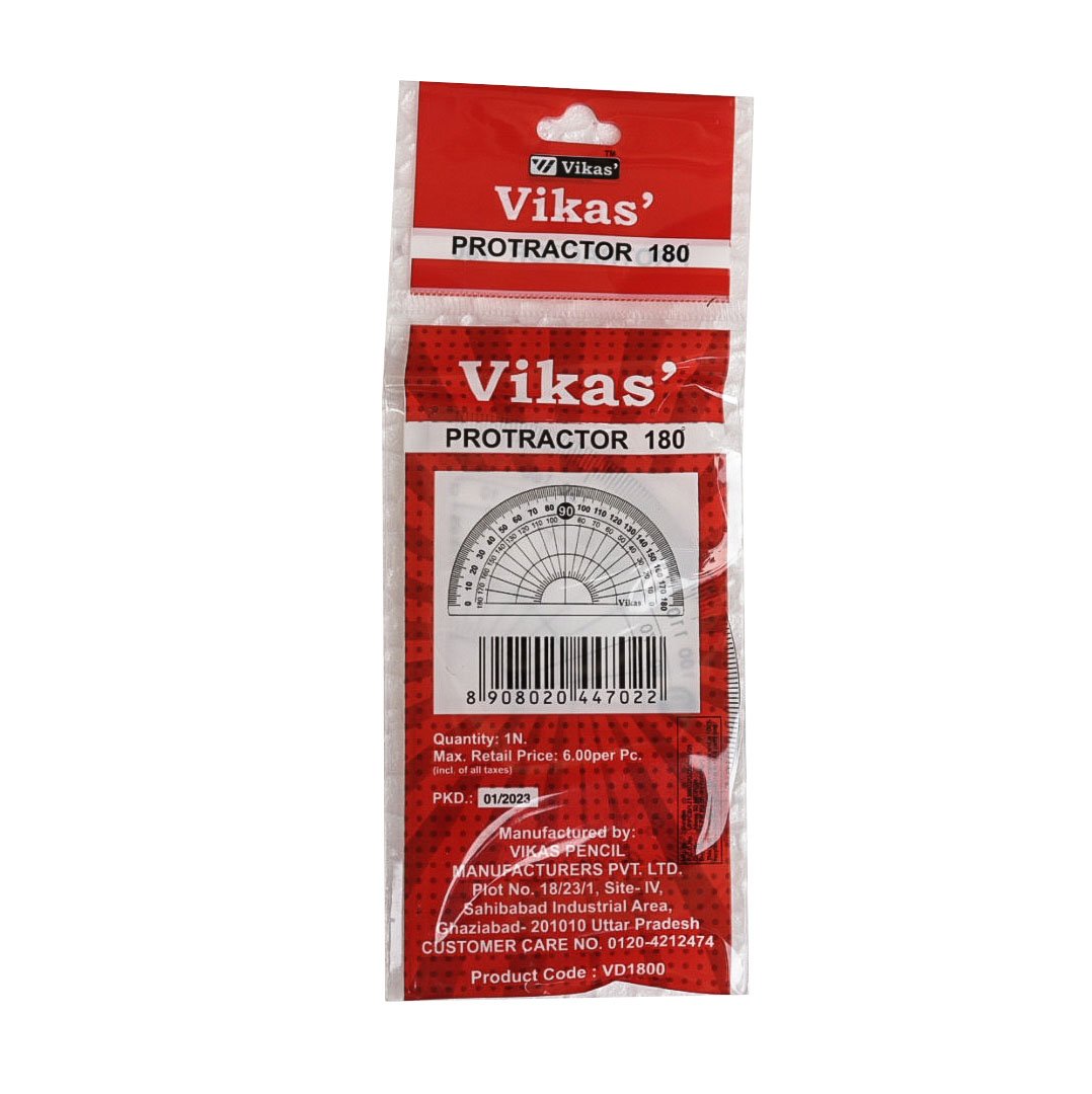 Vikas Geometry Transparent Protractor 180° Degrees - QUILLUMINATI.COM